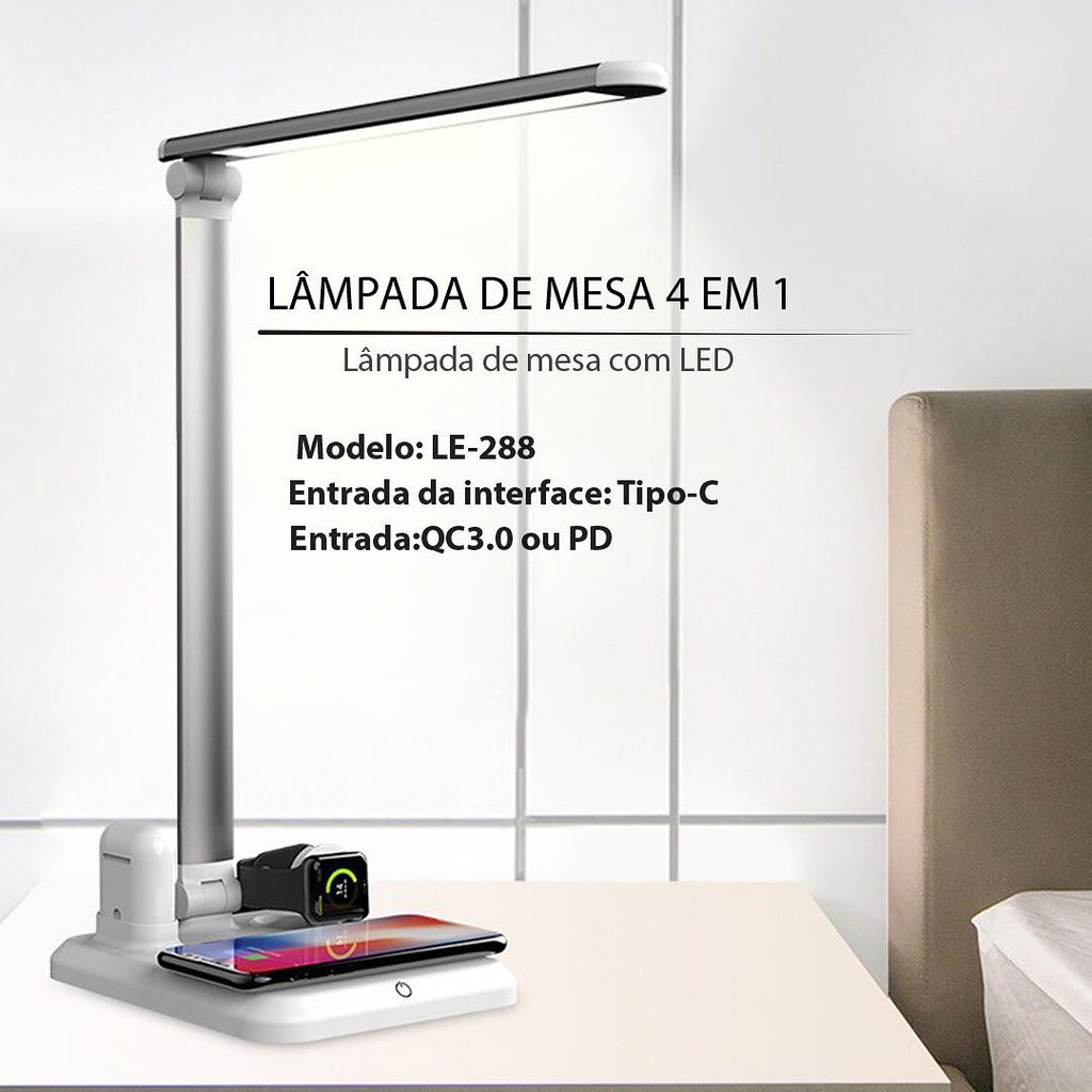 Luminaria Led De Mesa Abajur Touch Com Carregador Sem Fio Qi 4 Em 1 ... Luminaria Led De Mesa Abajur Touch Com Carregador Sem Fio Qi 4 Em 1 ...
