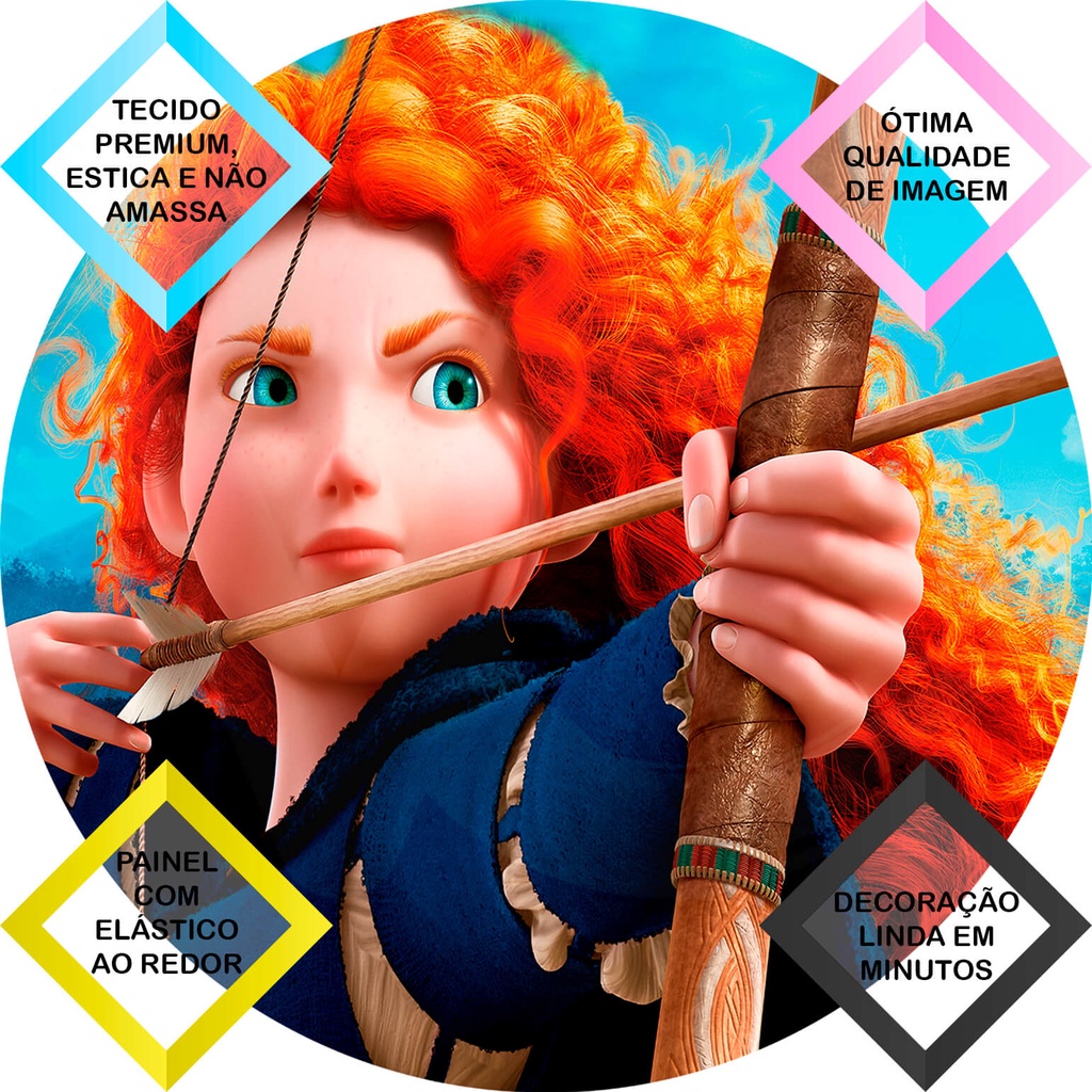Painel De Festa Redondo Em Tecido 3D - Merida Valente com Arco e Flecha | Shopee Brasil