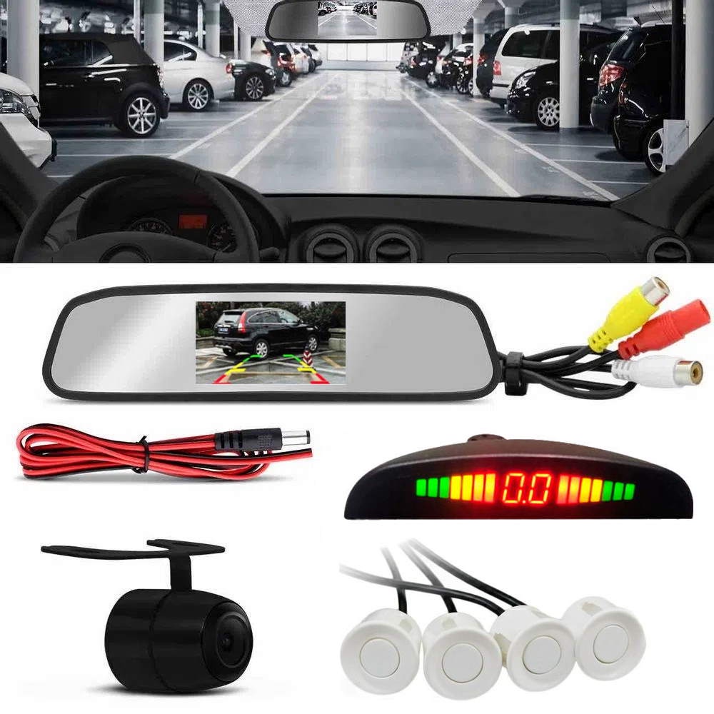 Kit Espelho Retrovisor Com Câmera De Ré e Sensor De Estacionamento ...