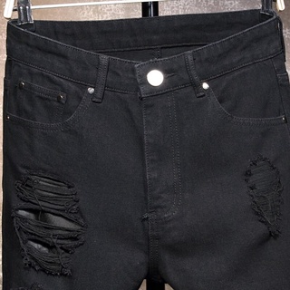 Jeans Preto Denim Buraco Longo Homens Destruído 2022 Nova Tendência Da ...