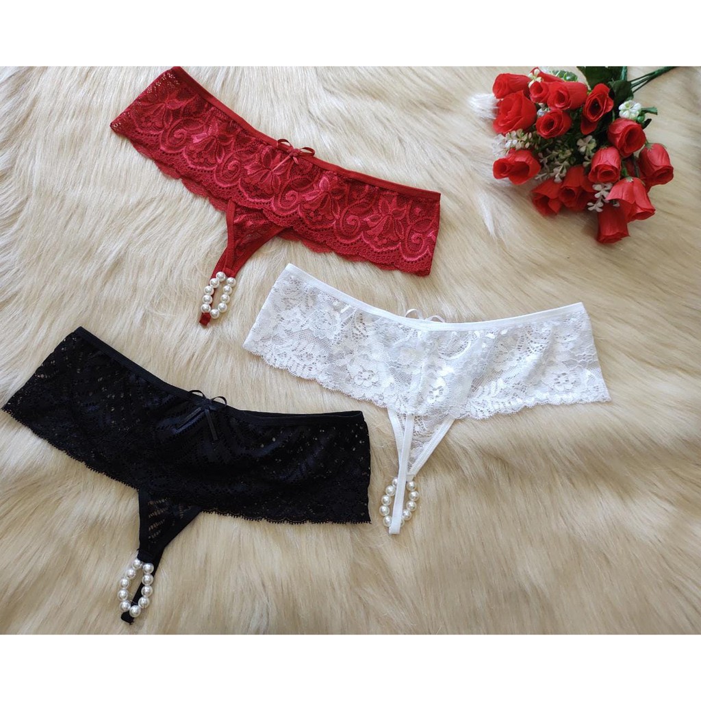 3 Calcinha Tailandesa Lingerie Feminina Sexy Com Pérolas Preto Branco