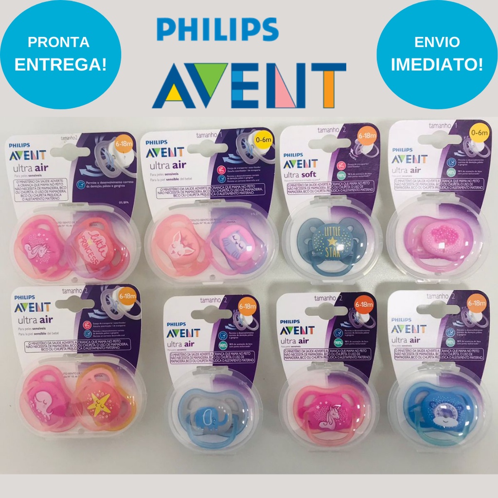 Kit C/ 2 ou 1 Chupeta Avent/Philips Ultra Air, 0-6 Meses 6-18 Meses ...