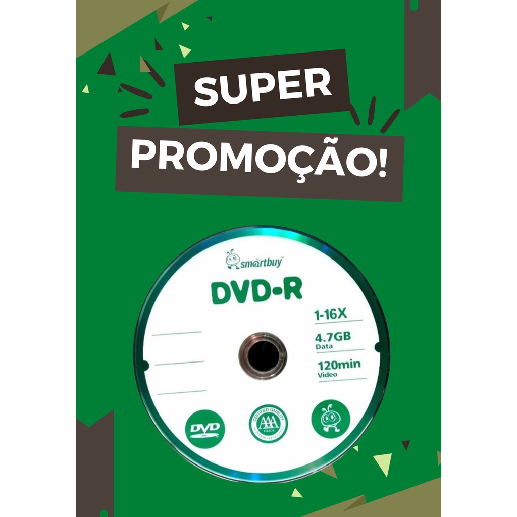 50 Mídia Virgem Dvd-r Smartbuy Printable Impressão 4.7Gb Ritek F1 ...
