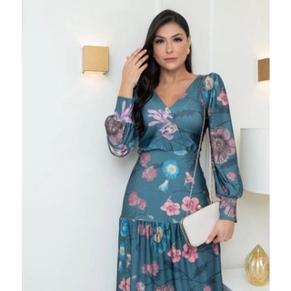 Vestido Longo Manga comprida modelo em elaspol | Shopee Brasil