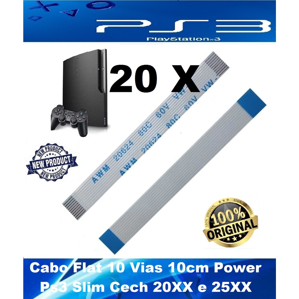 20 X Cabo Flat 10 Vias 10cm Power Do Ps3 Slim Cech 20xx 25xx ...
