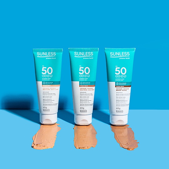 Protetor Solar Facial Sunless FPS 50 Toque Seco 60g - Cores Diversas ...