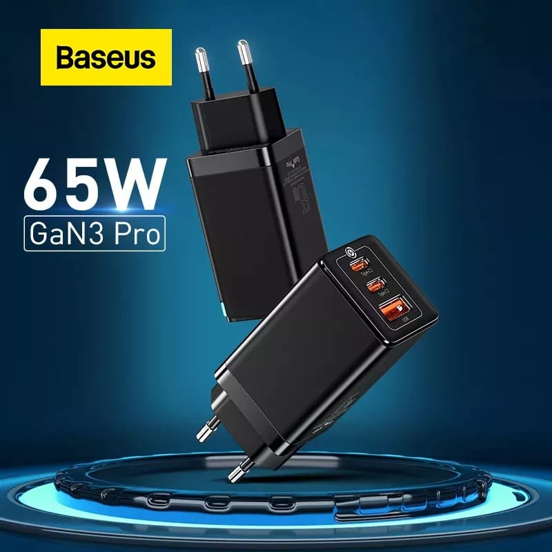 Carregador Turbo Baseus Gan3 Pro 2type-c Usb 65w + Cabo 100w Original ...