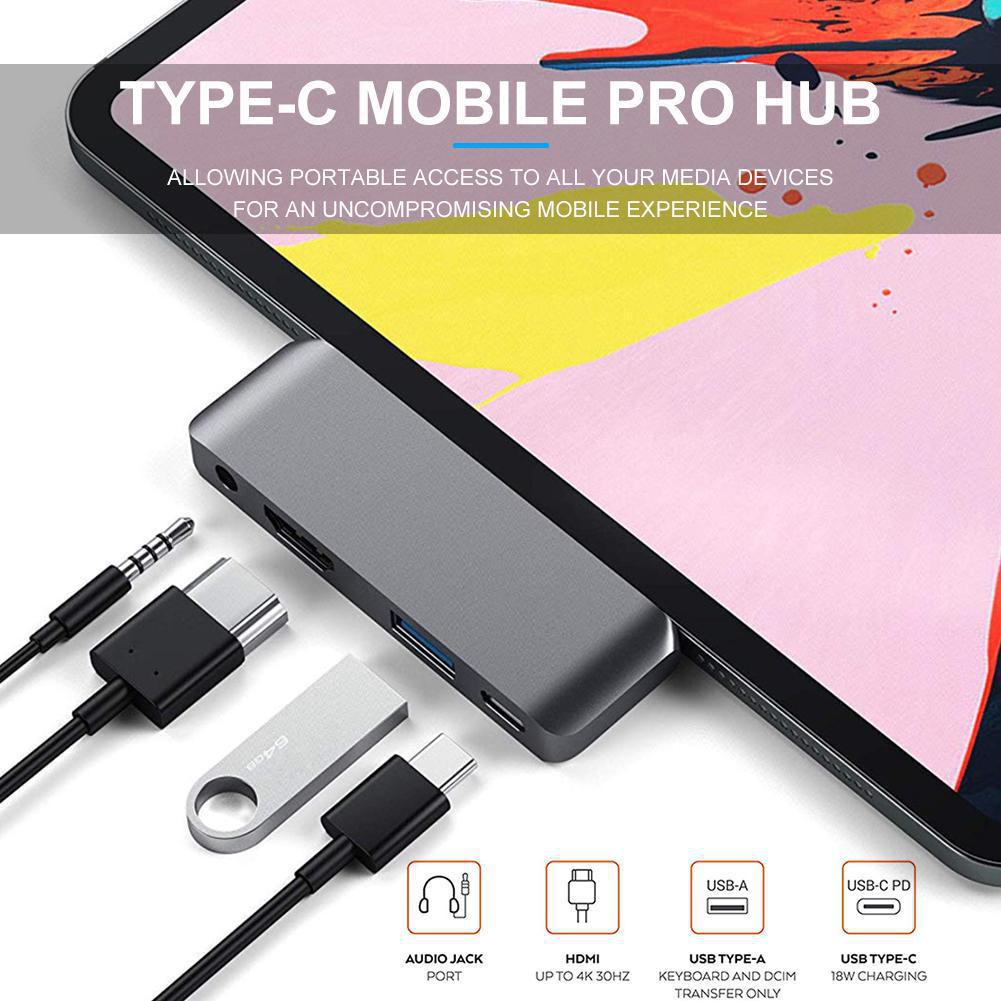HUB USB-C Para HDMI 4K 3.5mm PD Carregamento Rápido Tipo Docking Station iPad Pro Air ...