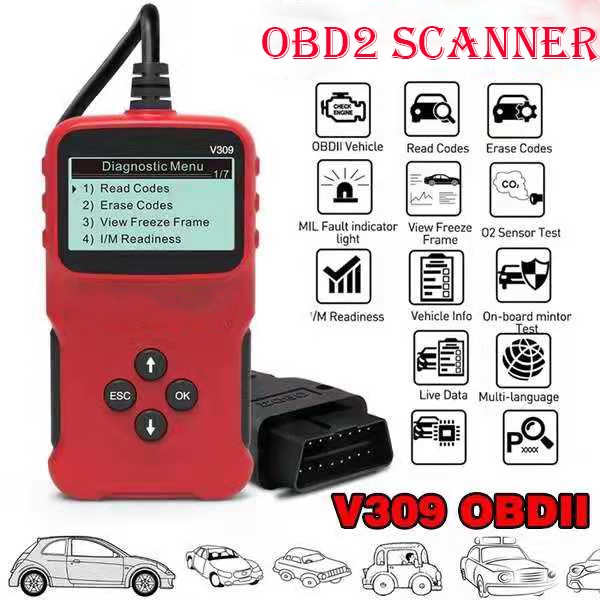 Mais Novo Scanner de Diagnóstico OBD2 OBDII V309 Portátil Automotivo ...