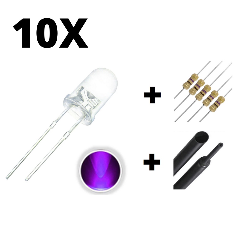 Kit led 5mm Alto Brilho Ultravioleta + Termo + Resistor - 10 unidades ...