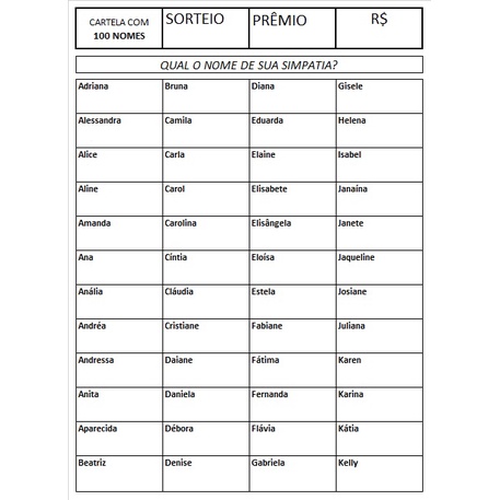 Cartela de rifa com 100 nomes | Shopee Brasil