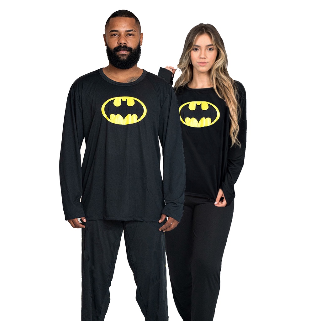 Kit 2 Pijamas Longos Casal Inverno Adulto Batman E Batgirl Marvel Dc