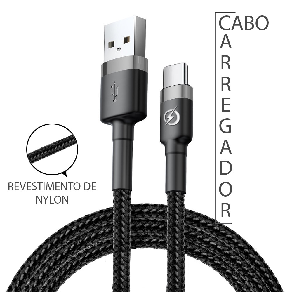 Cabo Tipo C Usb Carregador Ultra Rápido 2 metros Resistente - Faz a Boa!