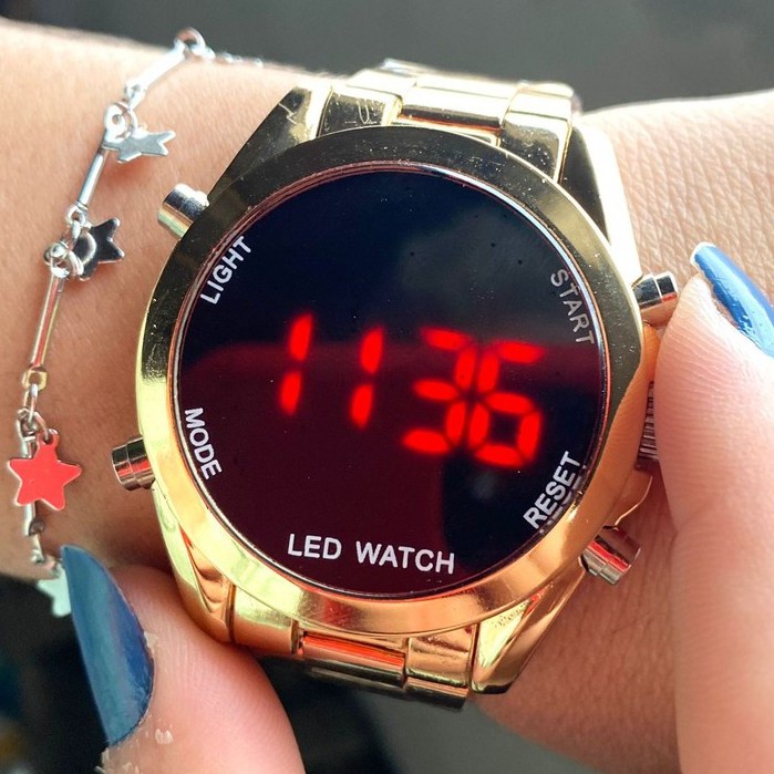 relógio de pulso feminino digital led aço barato 3 cores disponiveis ...