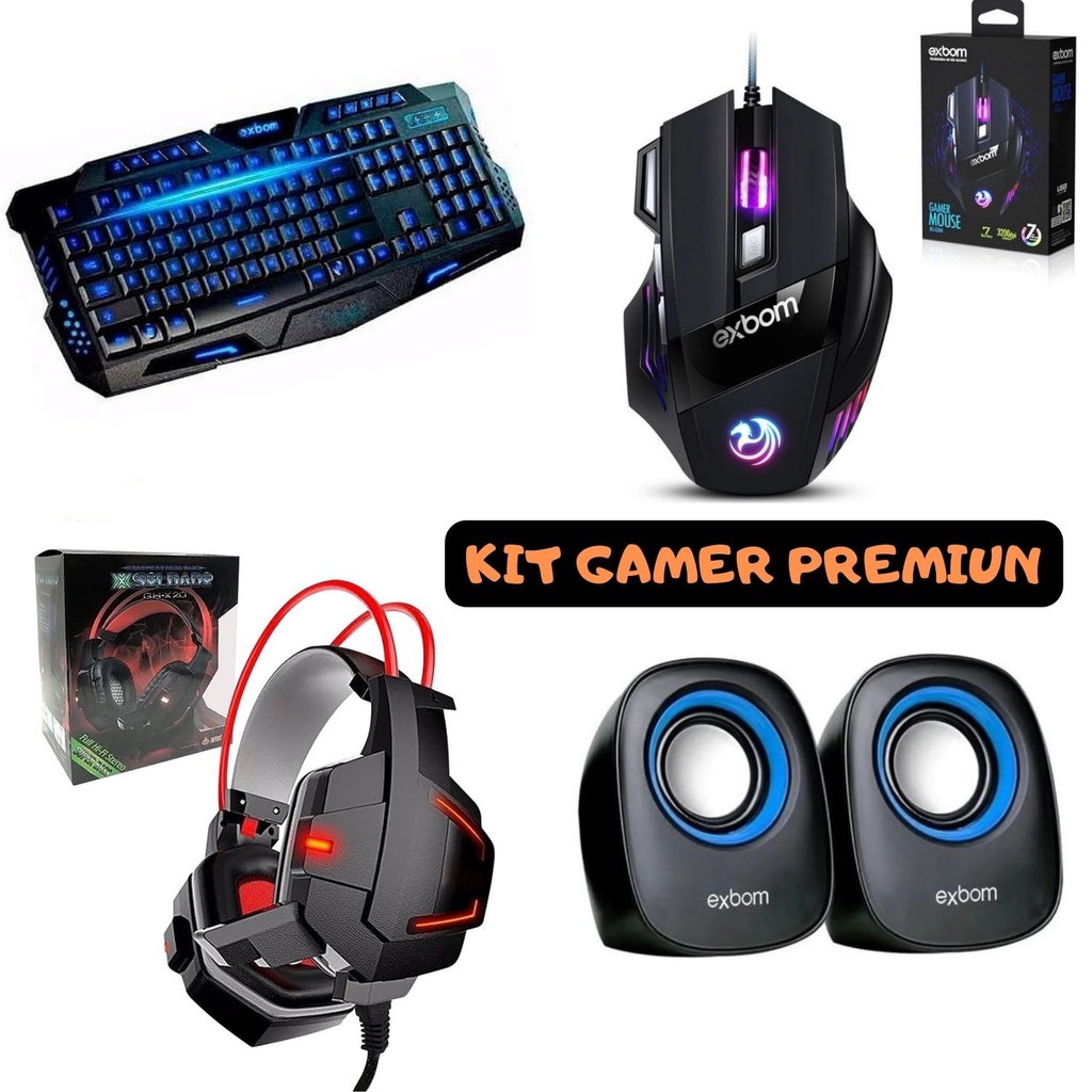 Kit Gamer Completo Fone Mouse Teclado e Caixa de Som Gamer Led Pc ...
