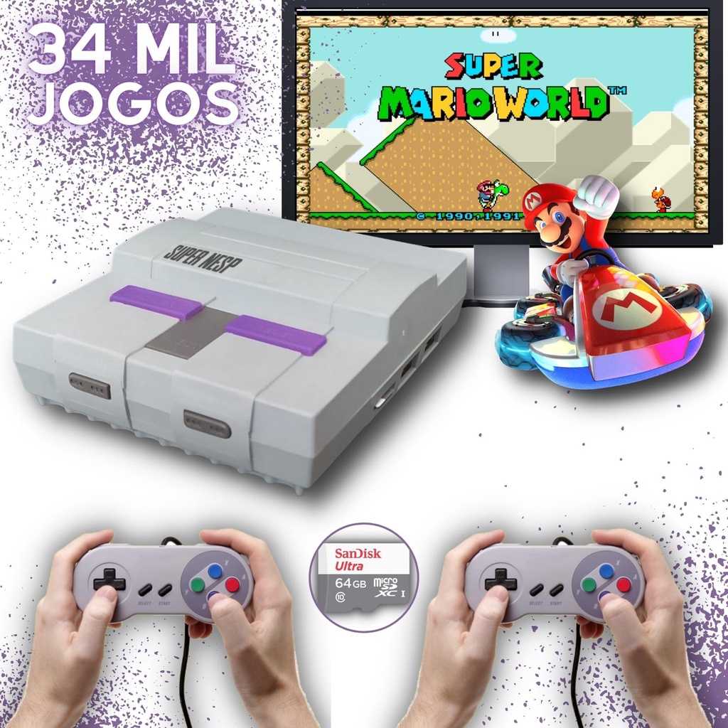 Mini Super Nintendo Game Retro 34 mil jogos 2 controles 64GB ...