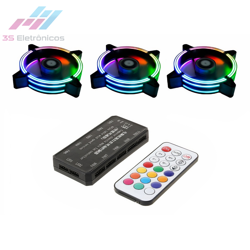 Kit Fan Rise Mode Tornado MB ARGB Led 3 Fans + Controladora e Controle ...