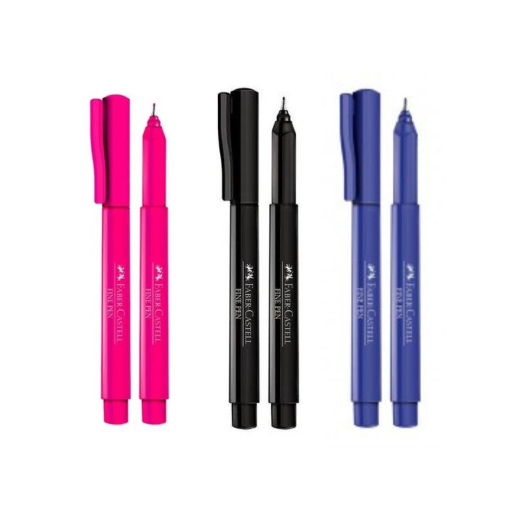 Caneta Fine Pen Colors 0.4 mm (Rosa, Preto e Azul) - Faber-Castell | Shopee Brasil