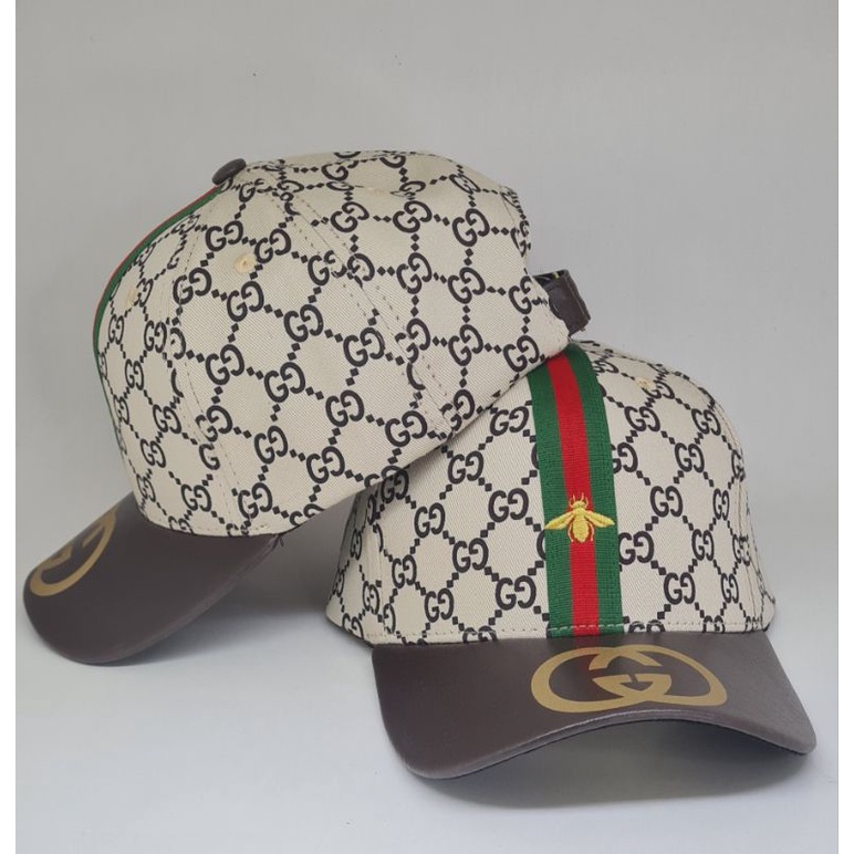 Boné gucci Aba curva couro Velcro padrão shopping | Shopee Brasil