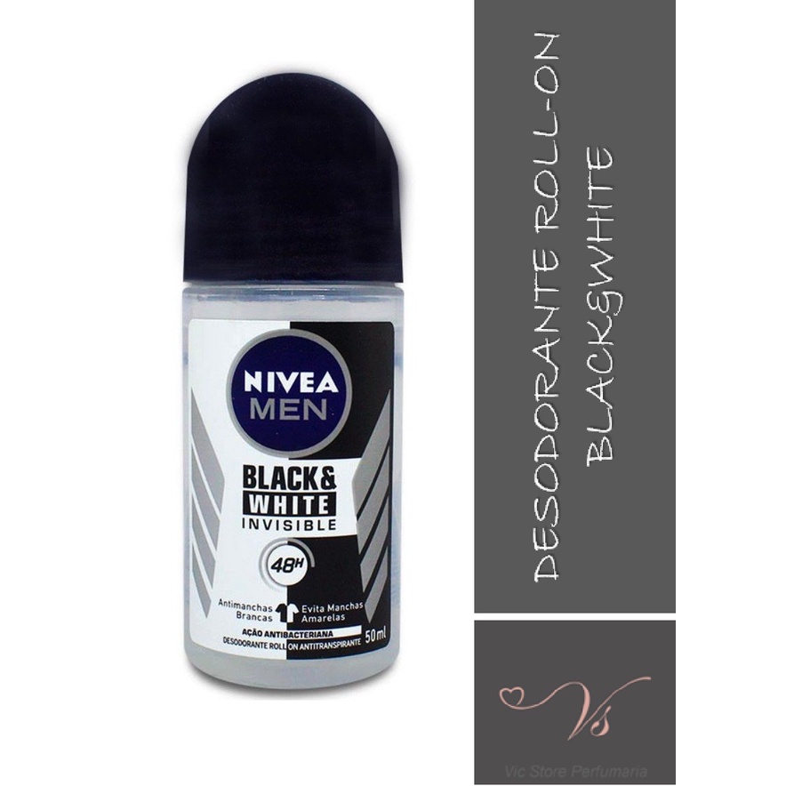 Desodorante Nivea Roll On Invisible For Men Black & White 50ml | Shopee Brasil
