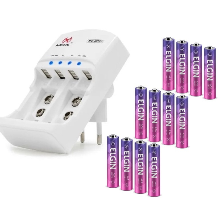 Kit Carregador Mox Com ou Sem Pilhas Recarregaveis Elgin Duração até ...