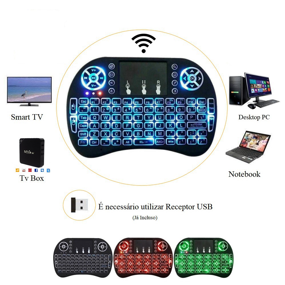 Mini Teclado Keyboard Sem Fio Wireless Iluminado Luz Led | Shopee Brasil