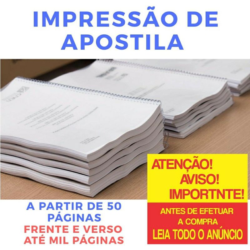 Impressão de Apostila pb e Colorida A4 de 50 até 1000 páginas ...