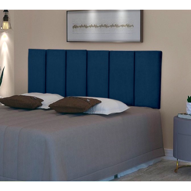 Cabeceira Estofada Azul Suede Cama De Casal 1,40 x 55 cm Modelo Dubai ...