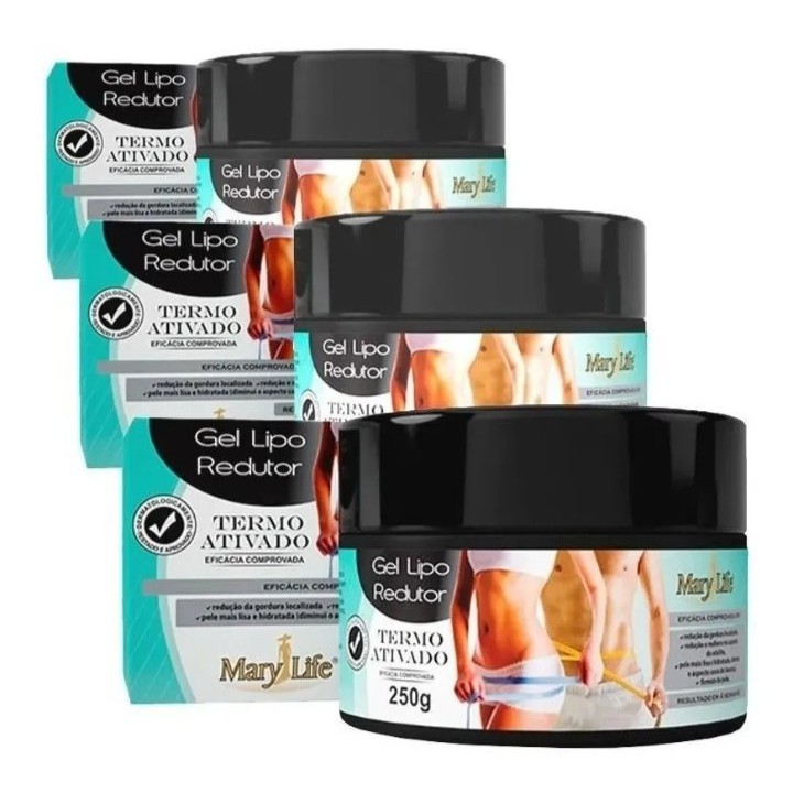 Kit 4 Potes Gel Lipo Redutor Termo Ativado 250g Mary Life | Shopee Brasil