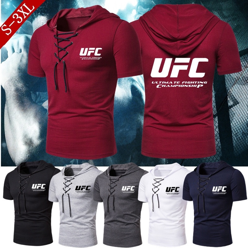 Camiseta Masculina UFC De Manga Curta Com Capuz De Algodão - Corre Que ...