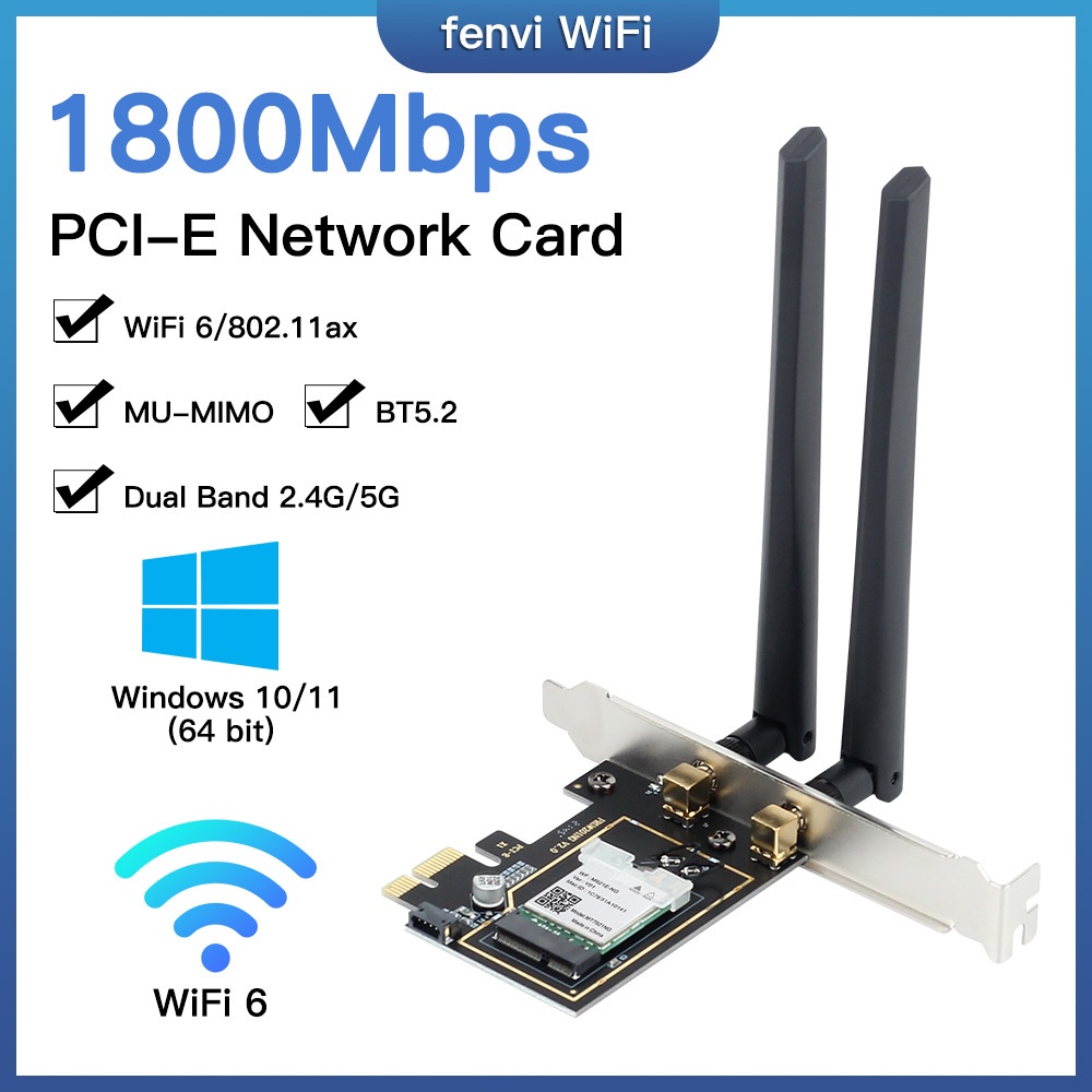 Adaptador Wireless 1800Mbps Wifi 6 PCIe Express Bluetooth 5 2 Dual Band