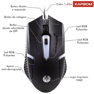 Mouse Gamer Usb Com Led RGB DPI Ajustável Com Fio KA-609 KAPBOM ORIGINAL | Shopee Brasil