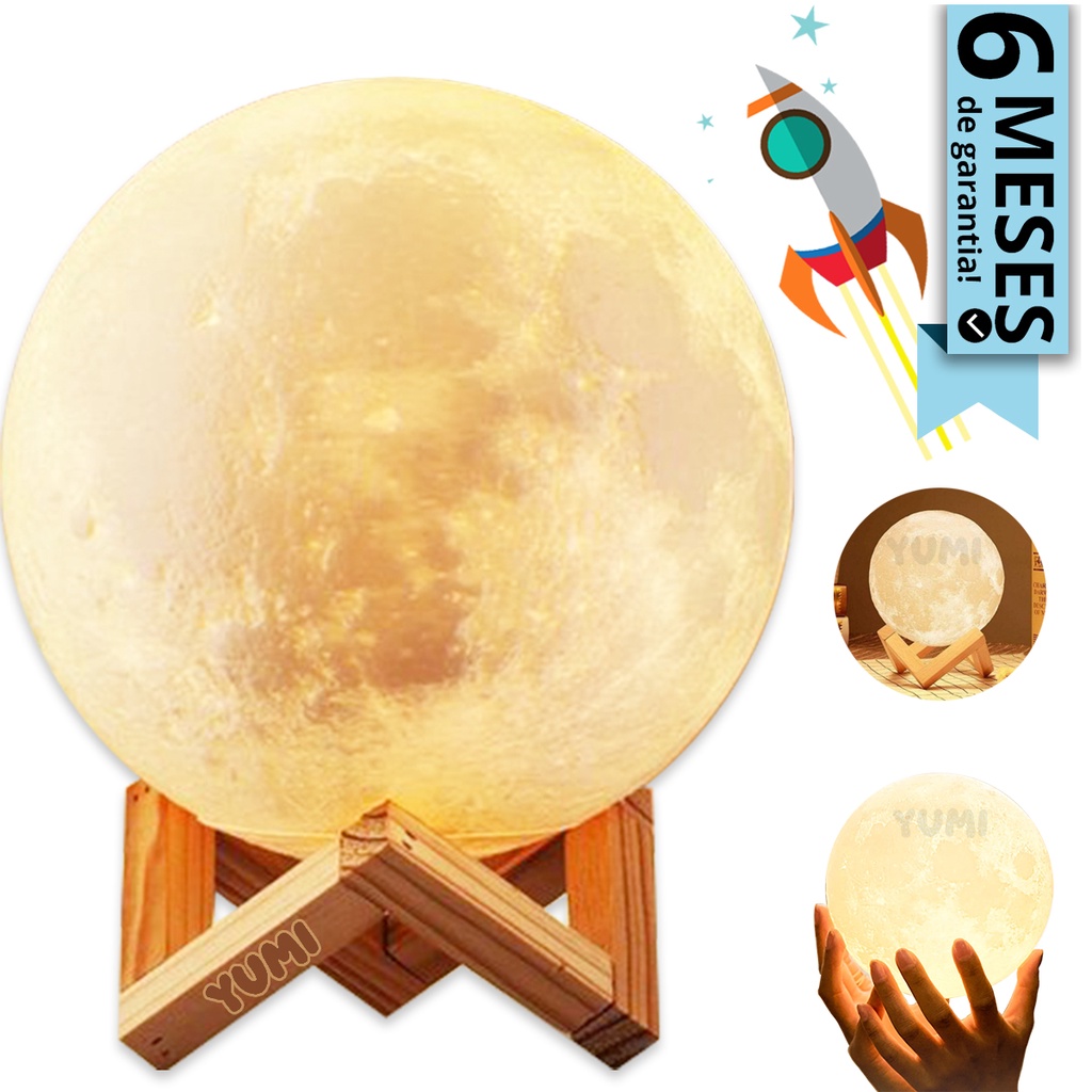 Luminária Abajur Lua Cheia 3d Planeta Usb Touch A Maior Original Base ...