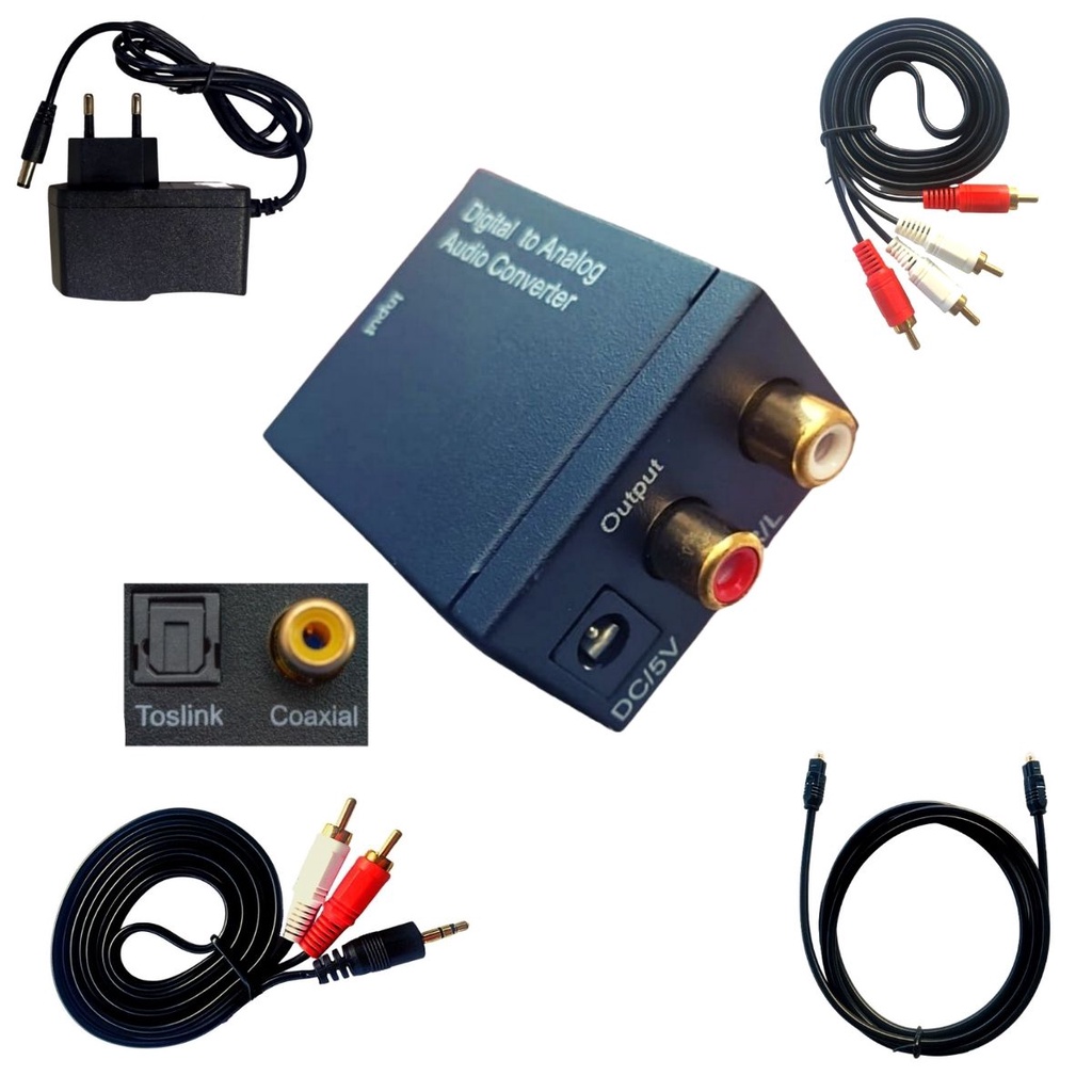 Kit Conversor Óptico Digital + Cabo Óptico +cabo Rca P2 - Escorrega o Preço