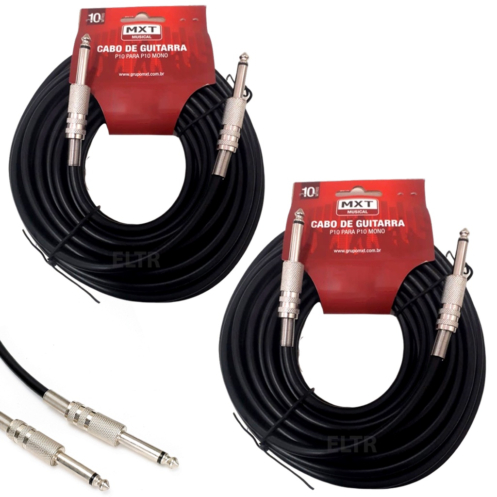 Cabo Guitarra Violão P10 mono 2 metros Dupla Blindagem várias cores ...