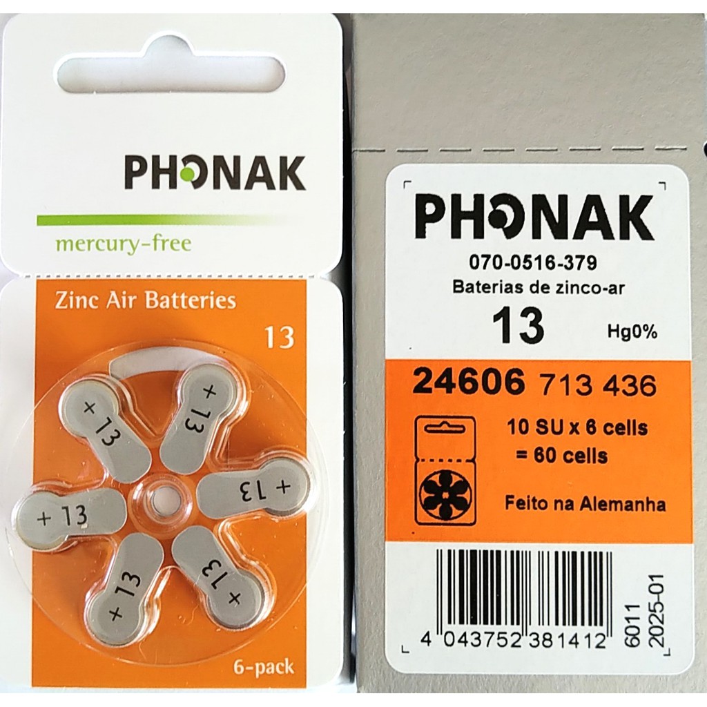 60 Baterias para aparelho auditivo P13 - Phonak | Shopee Brasil