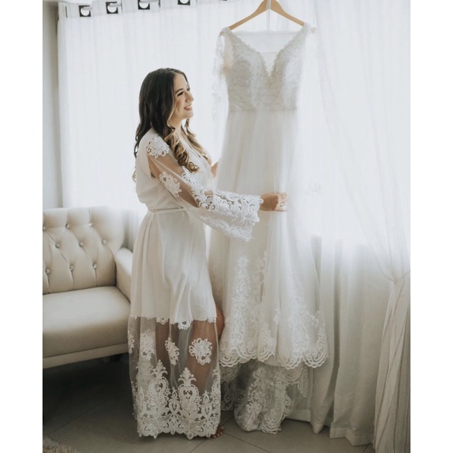 Robe de Luxo Robes de Noivas com Renda bordada longa | Shopee Brasil