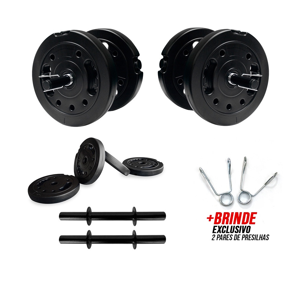 2 Par de Barra Oca Preto Halteres + 4 Anilhas Vazadas Ajustáveis Até ...