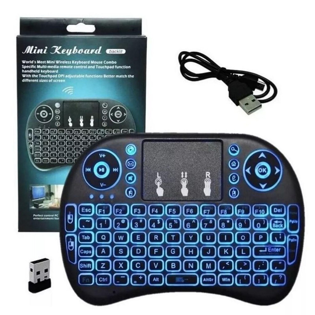 Mini Teclado Keyboard Controle Sem Fio Wireless Iluminado Luz Led ...