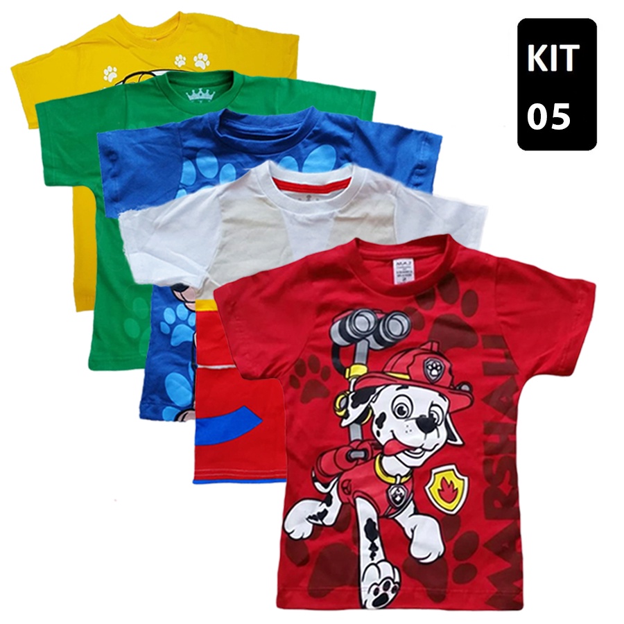 Kit 5 Camiseta camisa Manga curta Infantil Patrulha Canina Ryder ...
