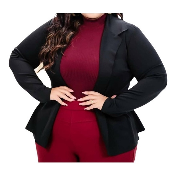 Blazer Feminino Plus Size Preto Neoprene G1 G2 G3 Shopee Brasil