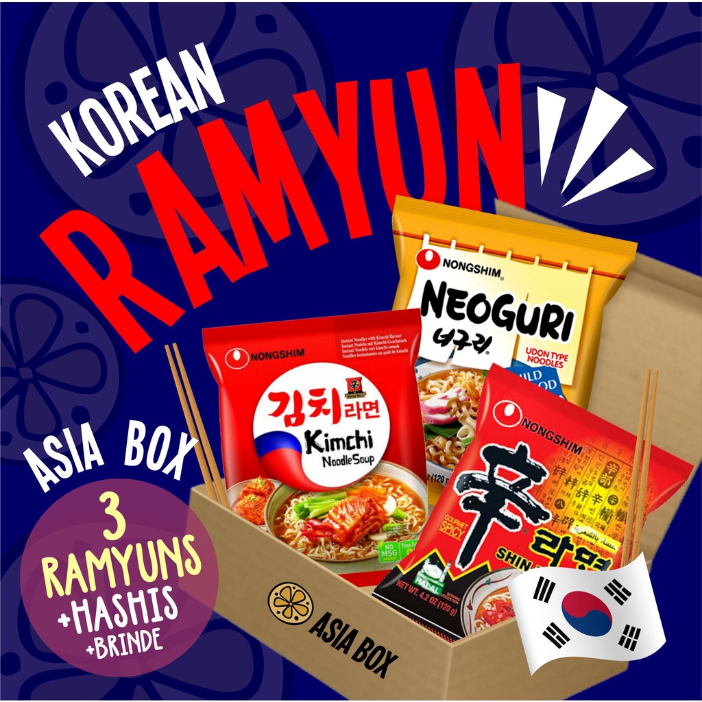 Asia Box - Korean Ramyun ( kit com 3 lamens coreanos ) | Shopee Brasil