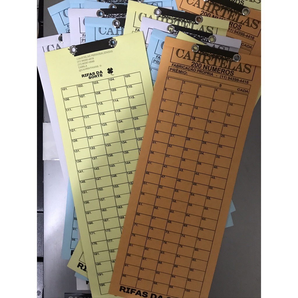 Cartela de rifa 200 números pct c/ 10 unidades | Shopee Brasil