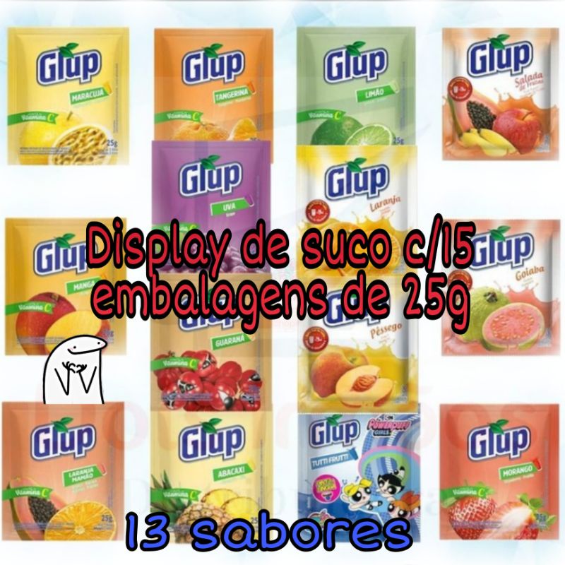 SUCO GLUP EM PÓ 25g caixa com 15 unidades (sabores) | Shopee Brasil