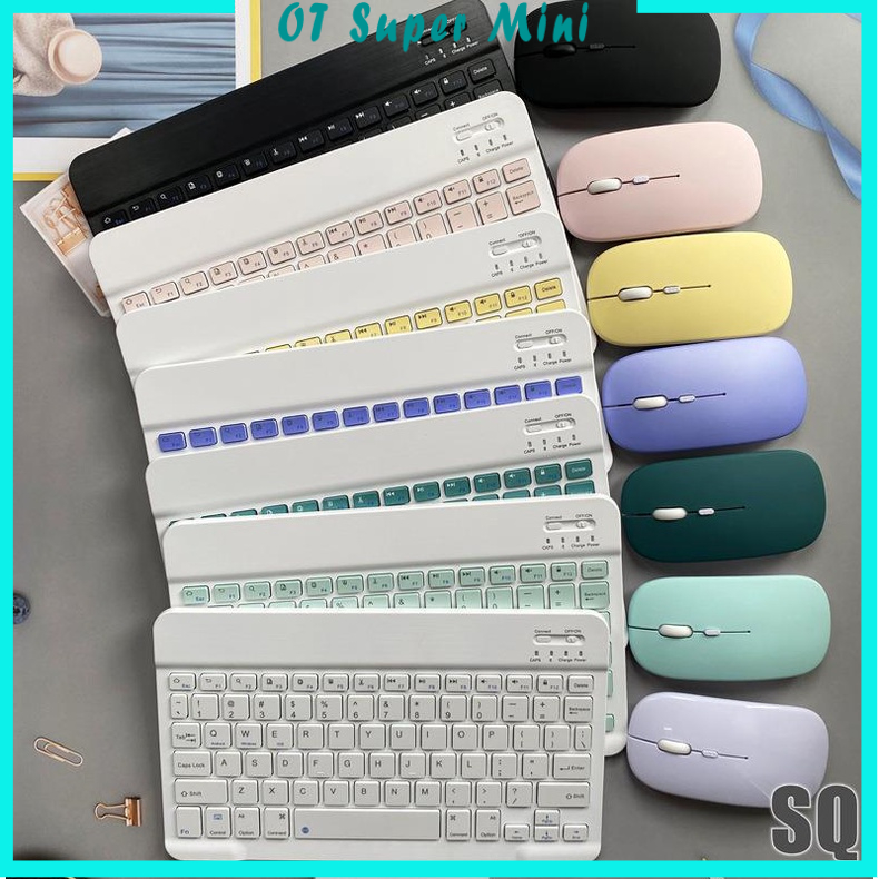 Conjunto De mouse Sem Fio Bluetooth Teclado Colorido 10 Polegadas Para ...