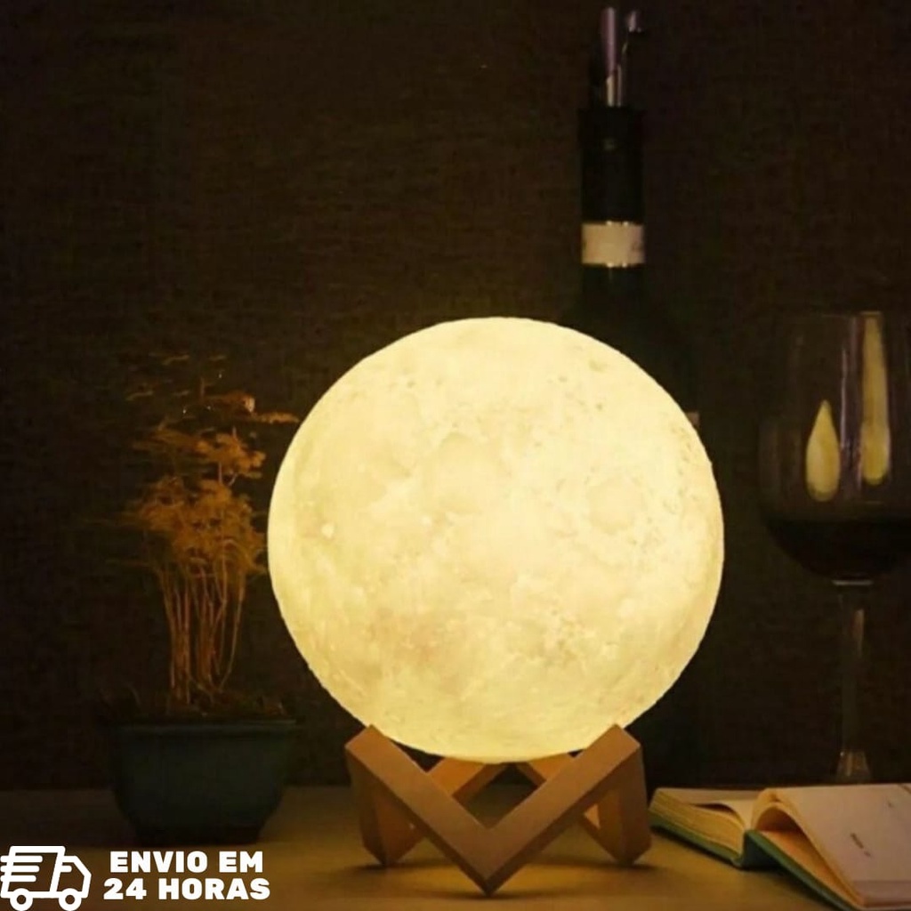 Luminaria Lua Cheia Abajur 3D Sem Fio Com Base Luz Quente e Fria ...