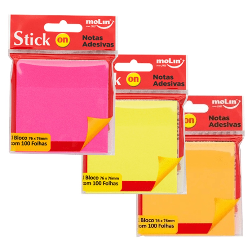 Bloco de Notas Adesivas Neon 76x76mm - Molin | Shopee Brasil Bloco de Notas Adesivas Neon 76x76mm - Molin | Shopee Brasil