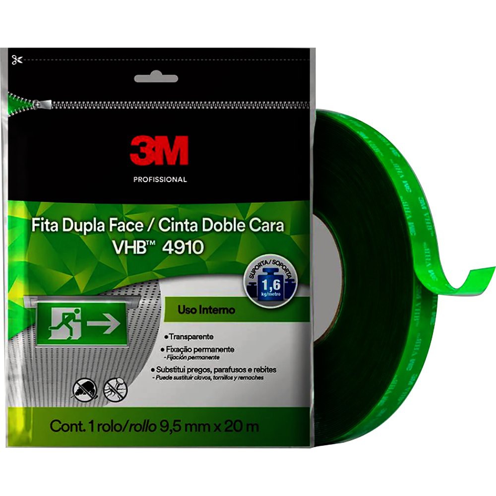 Fita Dupla Face 3m VHB 4910 12mm transparente 1 Metro - Escorrega o Preço