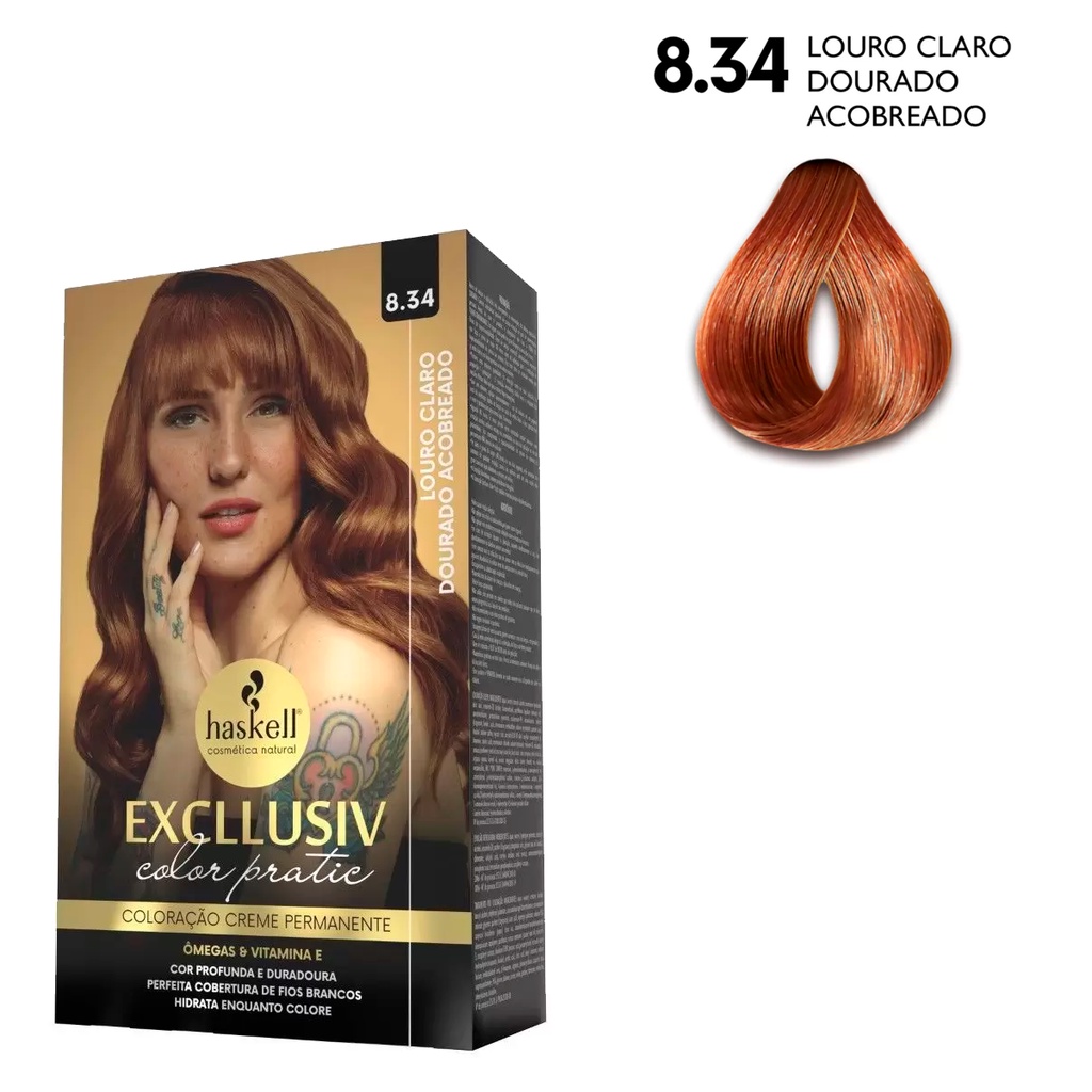 Kit Haskell Coloração 8.34 - Louro Claro Dourado Acobreado | Shopee Brasil