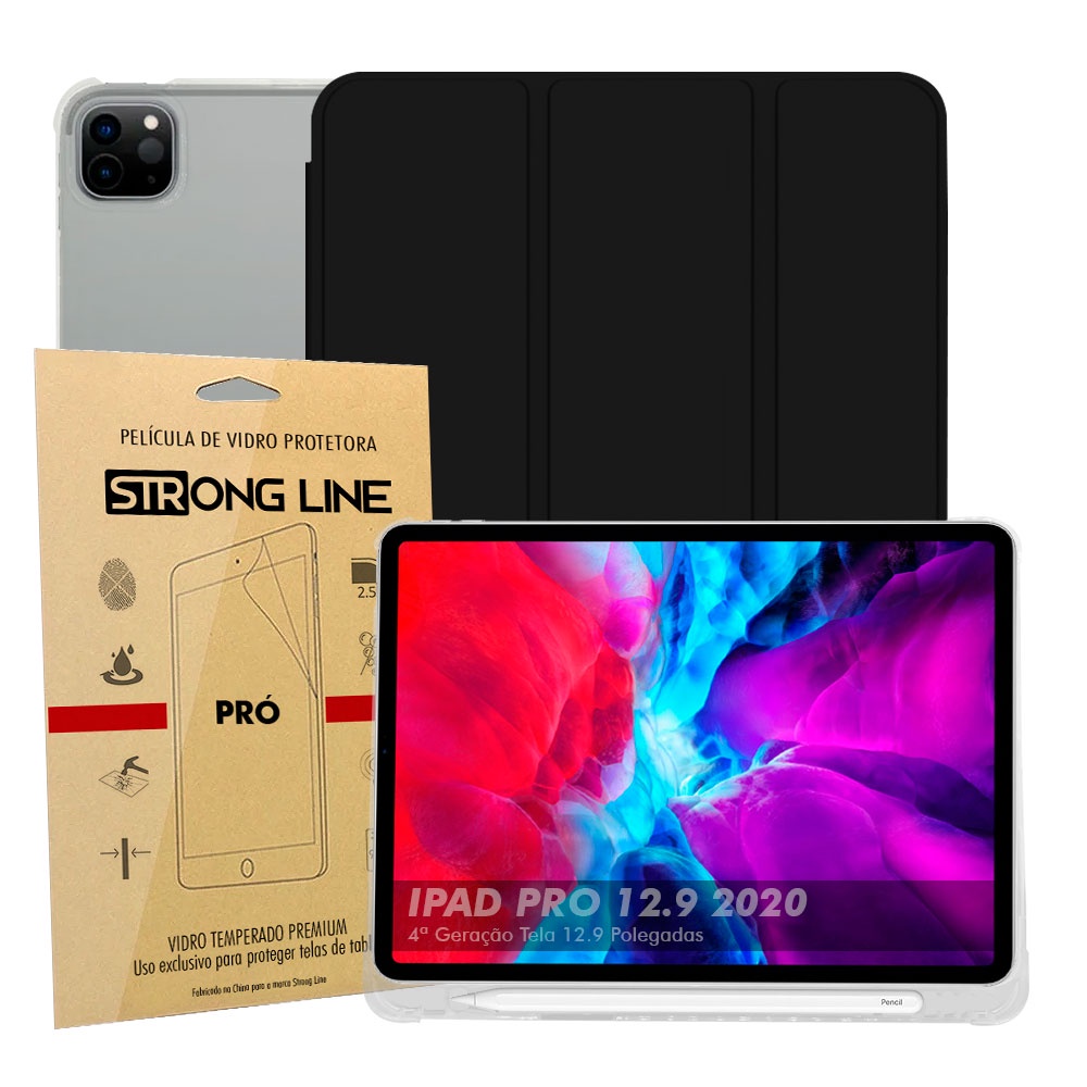 Kit Capa Case Ipad Pro 12.9 4ª Geração Smart Suporte Caneta Anti ...
